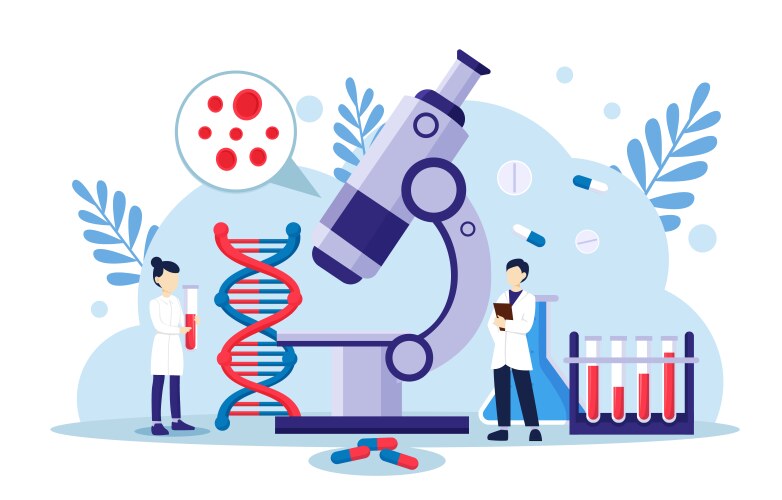 Genomics scene scientists are doing research Vector Image