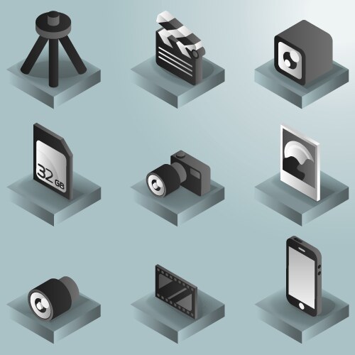 Laboratory color outline isometric icons Vector Image