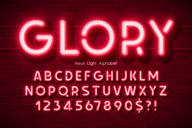 Glowing neon script alphabet font Royalty Free Vector Image