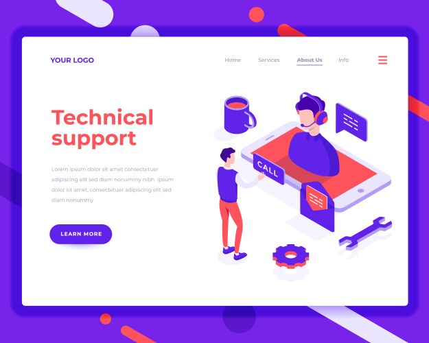 Technical support isometric web concept Royalty Free Vector