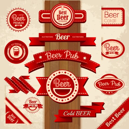 Beer menu design with retro labels Royalty Free Vector Image