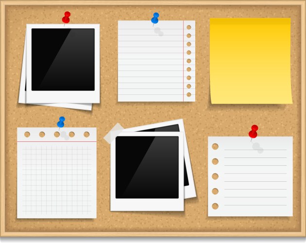 Corkboard icon bulletin board with pinned papers Vector Image