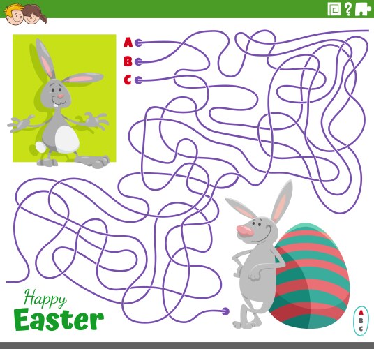 Maze game with cartoon easter bunnies and egg Vector Image