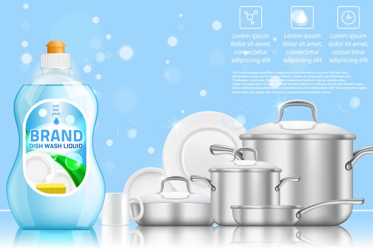 Dishwashing liquid advertising poster Royalty Free Vector