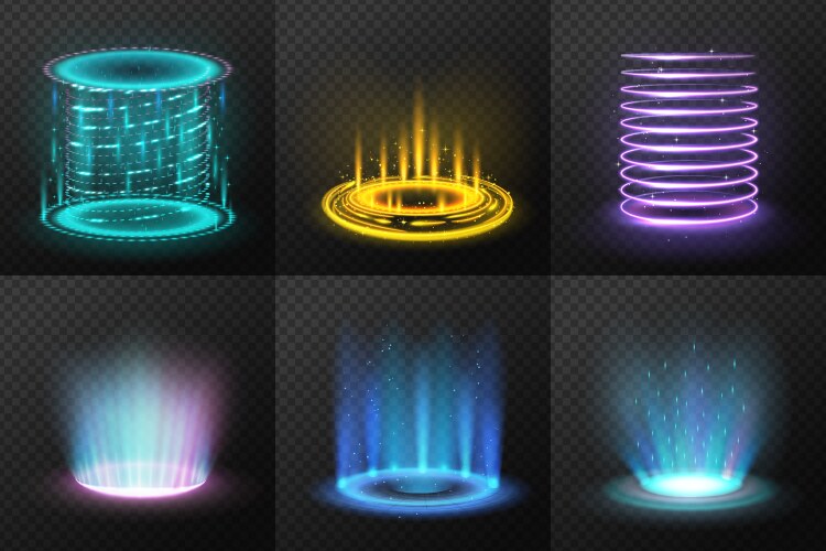 Realistic magic portals transparent set Royalty Free Vector