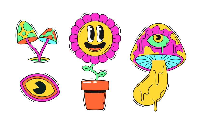 Psychedelic stickers feature vibrant colored alien