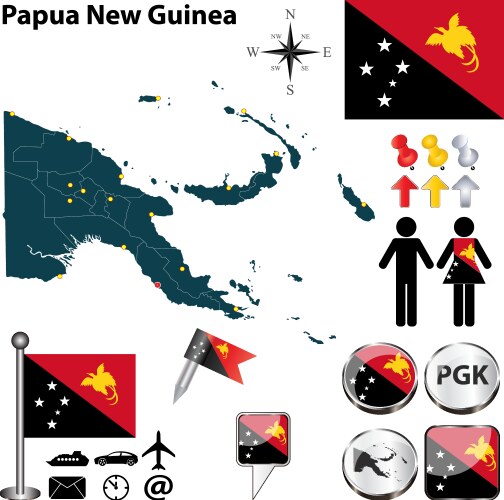 Map of papua new guinea and flags of papua new Vector Image