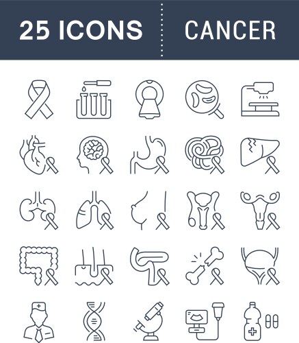 Cancer types icons tumor pictograph set Royalty Free Vector