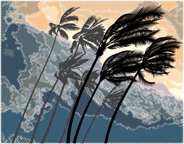 Palm trees in the wind Royalty Free Vector Image