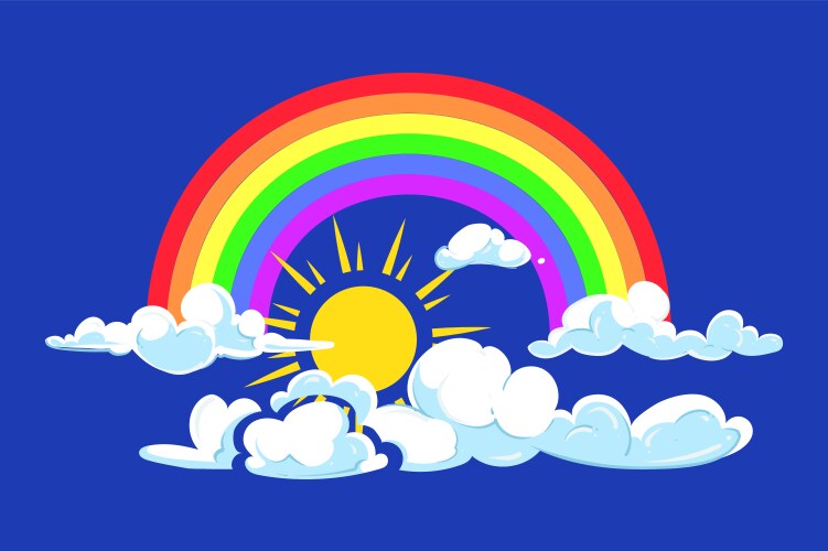 Colorful rainbow with clouds blue sky Royalty Free Vector