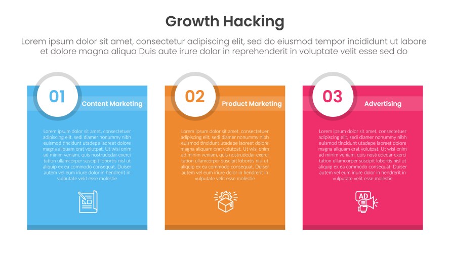 Growth hacking infographic 3 point with 3d box Vector Image