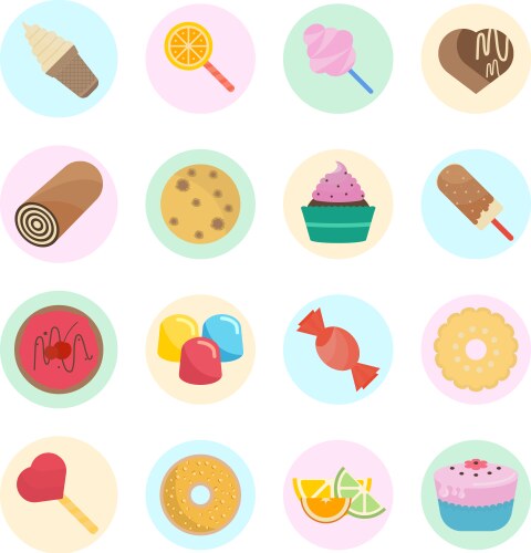Set cartoon candy sweet cute dessert Royalty Free Vector