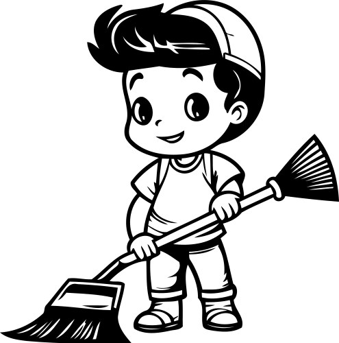 Boy sweeping the floor Vector Images & Graphics for Commercial Use ...