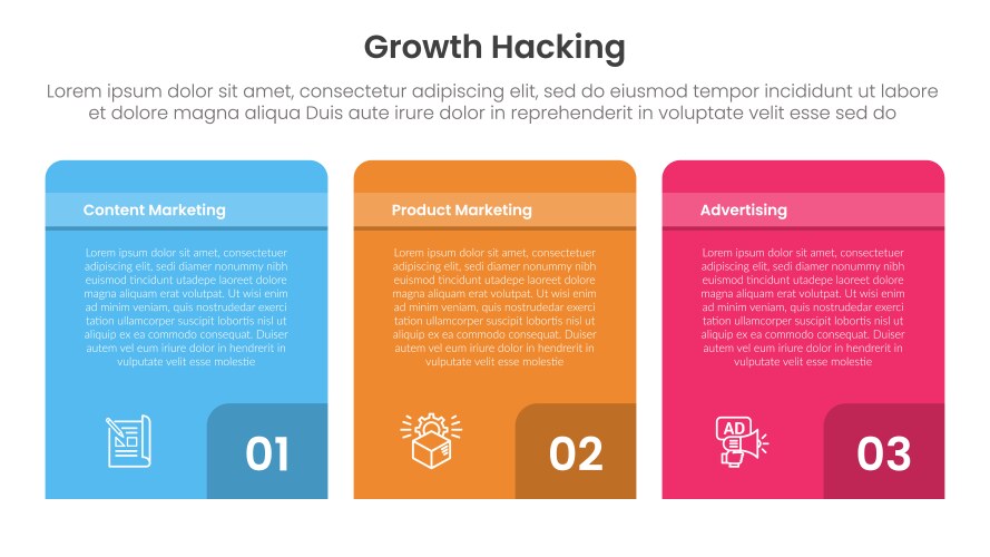 Growth hacking infographic 3 point with 3d box Vector Image