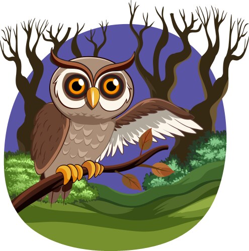 Cartoon yak and owl under a starry night sky Vector Image