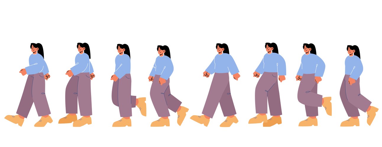 Full walk cycle sequence animation man in motion Vector Image