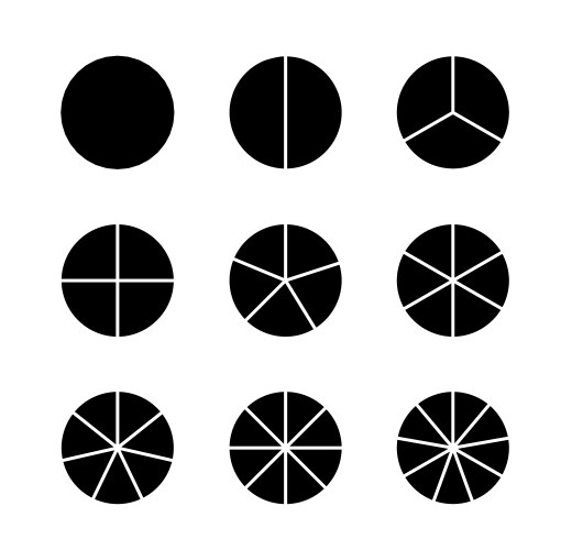 Fraction mathematics circle segments set black Vector Image