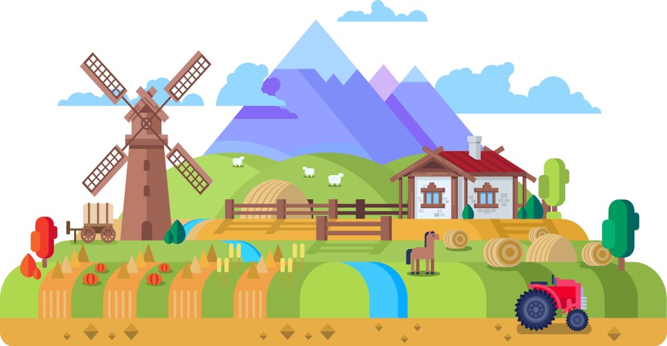 Ranch house farm building and agricultural Vector Image