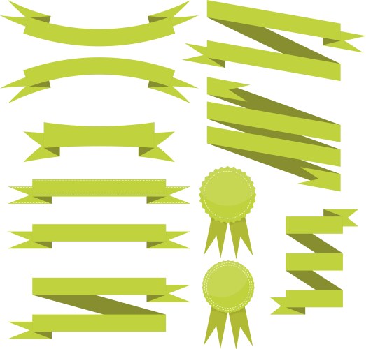 Ribbons set design in green flat ribbon banners Vector Image