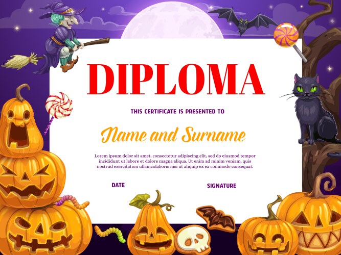 Kids diploma with thanksgiving butternut pumpkin Vector Image