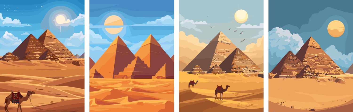 Egypt Travel Posters - Pyramids & Camels Vector Image