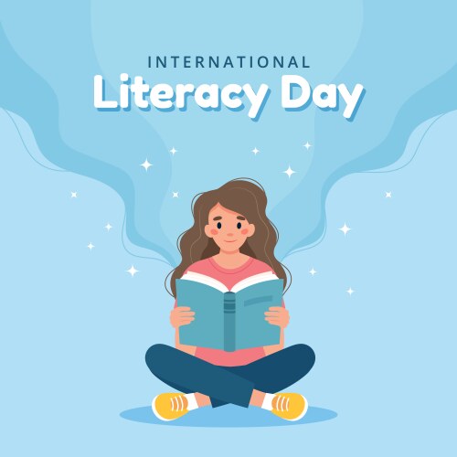 Literacy day poster design with open book Vector Image
