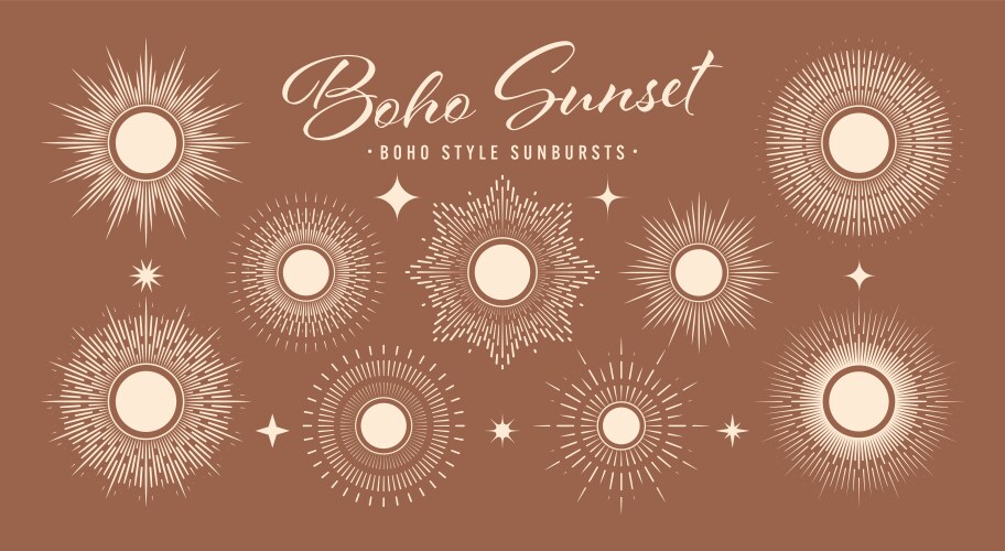 Vintage sunburst sunset beams collection boho Vector Image