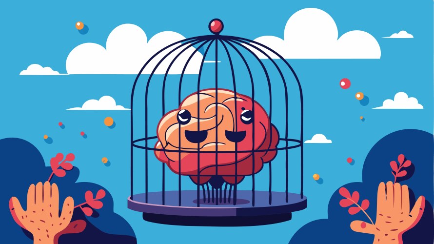 Brain trapped in birdcage Royalty Free Vector Image