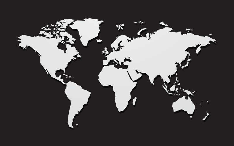 Greyscale world map on black background Royalty Free Vector