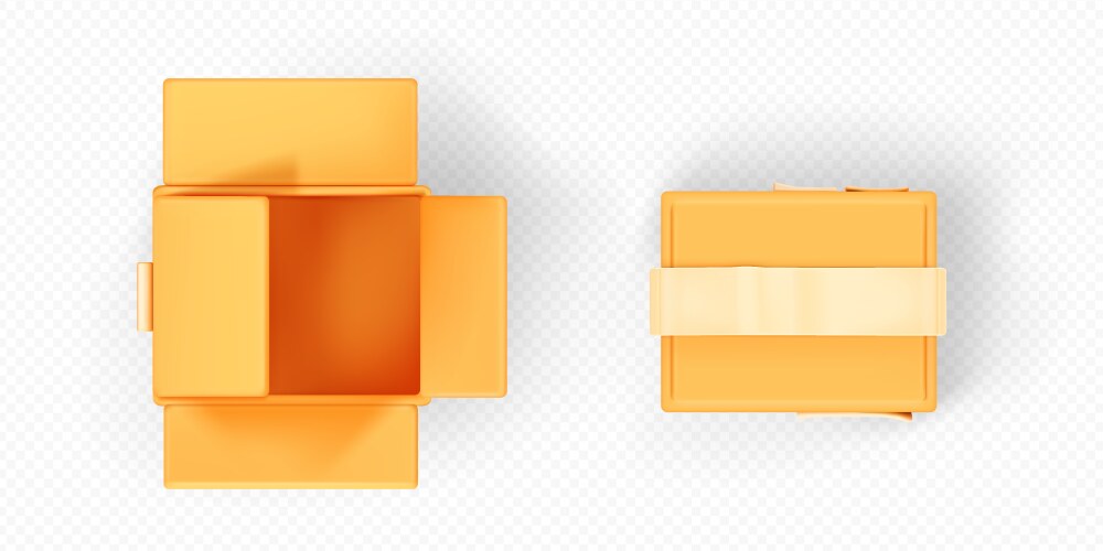 Open and closed empty cardboard boxes set top Vector Image