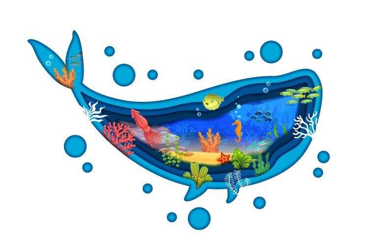 Cartoon Paper Cut Underwater Landscape With Fish Vector Image