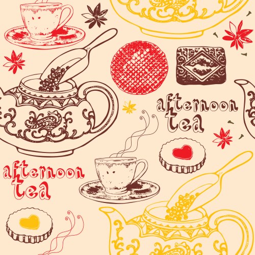 Vintage tea time pattern Royalty Free Vector Image