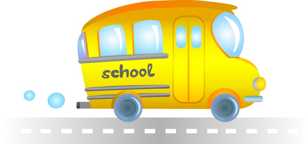 Cartoon compact yellow school bus with big windows