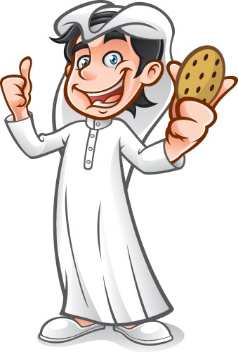 Cartoon arab muslim boy with a goat Royalty Free Vector