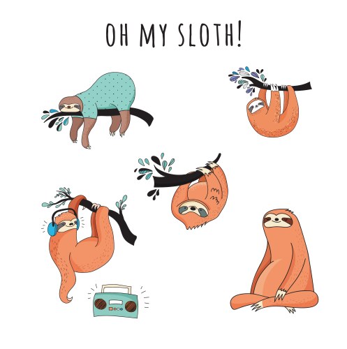 Cute sloths funny sleepy sloth isolated wild Vector Image