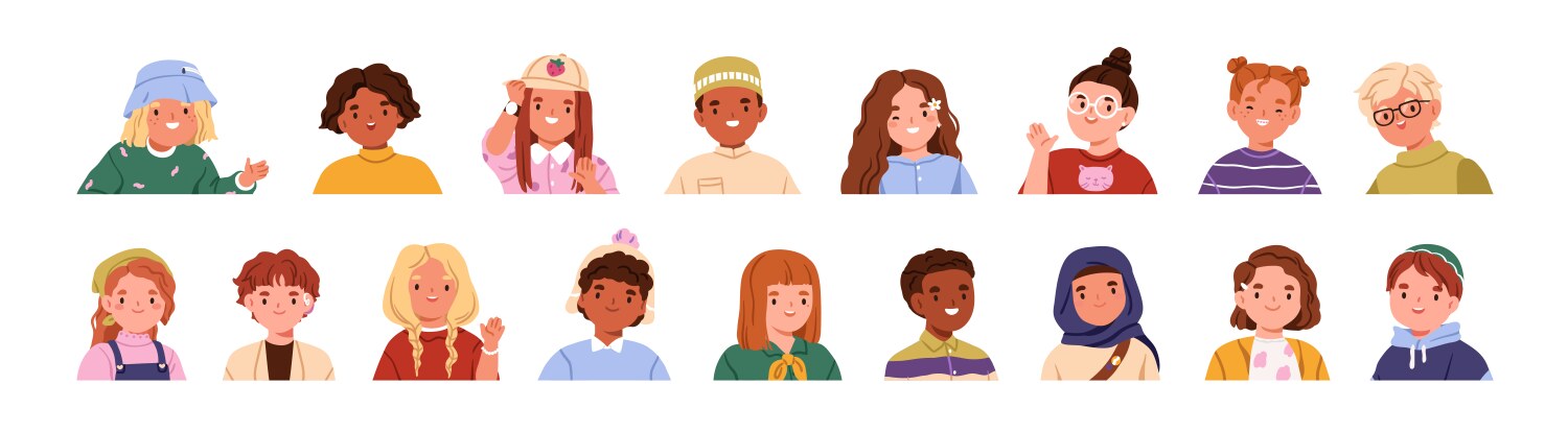 Set children avatars bundle smiling faces Vector Image