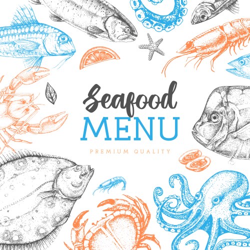 Seafood menu background Royalty Free Vector Image