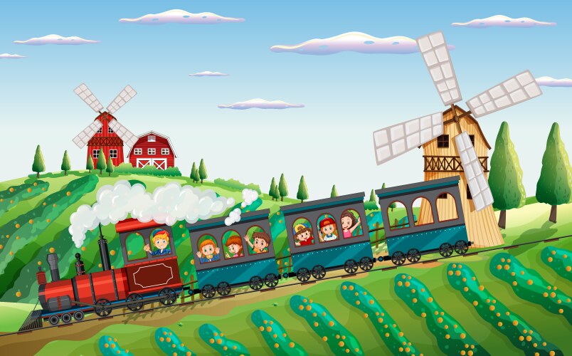 Kids on train Royalty Free Vector Image - VectorStock