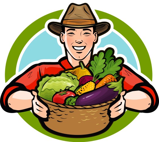 Happy farmer show his vegetables Royalty Free Vector Image