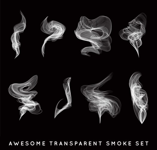 Set digital realistic smoke curly flow Royalty Free Vector