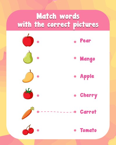 Word to picture matching worksheet for children Vector Image