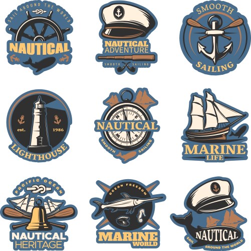 Nautical labels color Royalty Free Vector Image