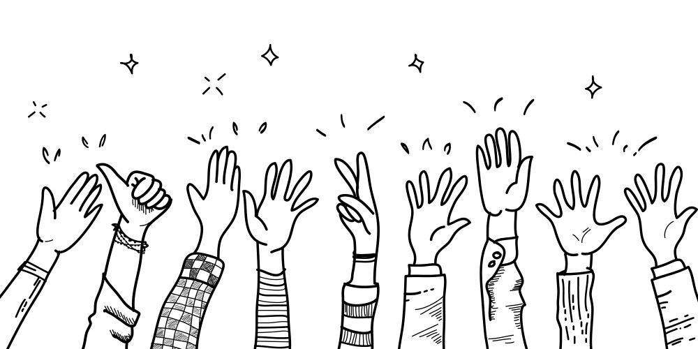 Hand drawing of hands up clapping ovation Vector Image