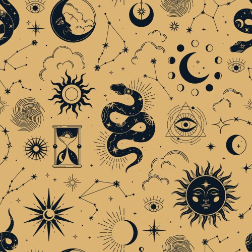 Magic seamless pattern with constellations Vector Image