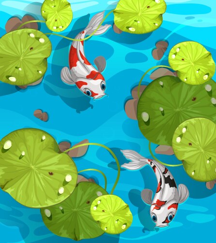 Cartoon koi fish swimming in pond Royalty Free Vector Image
