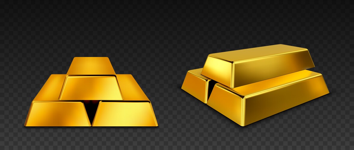 Gold bars isolated on dark transparent background Vector Image