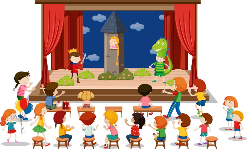 Children theater poster with kids play performance