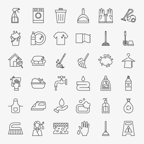 Cleaning and housework icons with editable stroke Vector Image