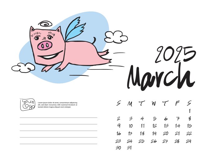 Calendar 2025 design template with cute pig Vector Image