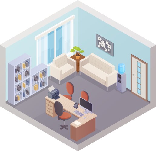 Isometric interior office workplace composition Vector Image